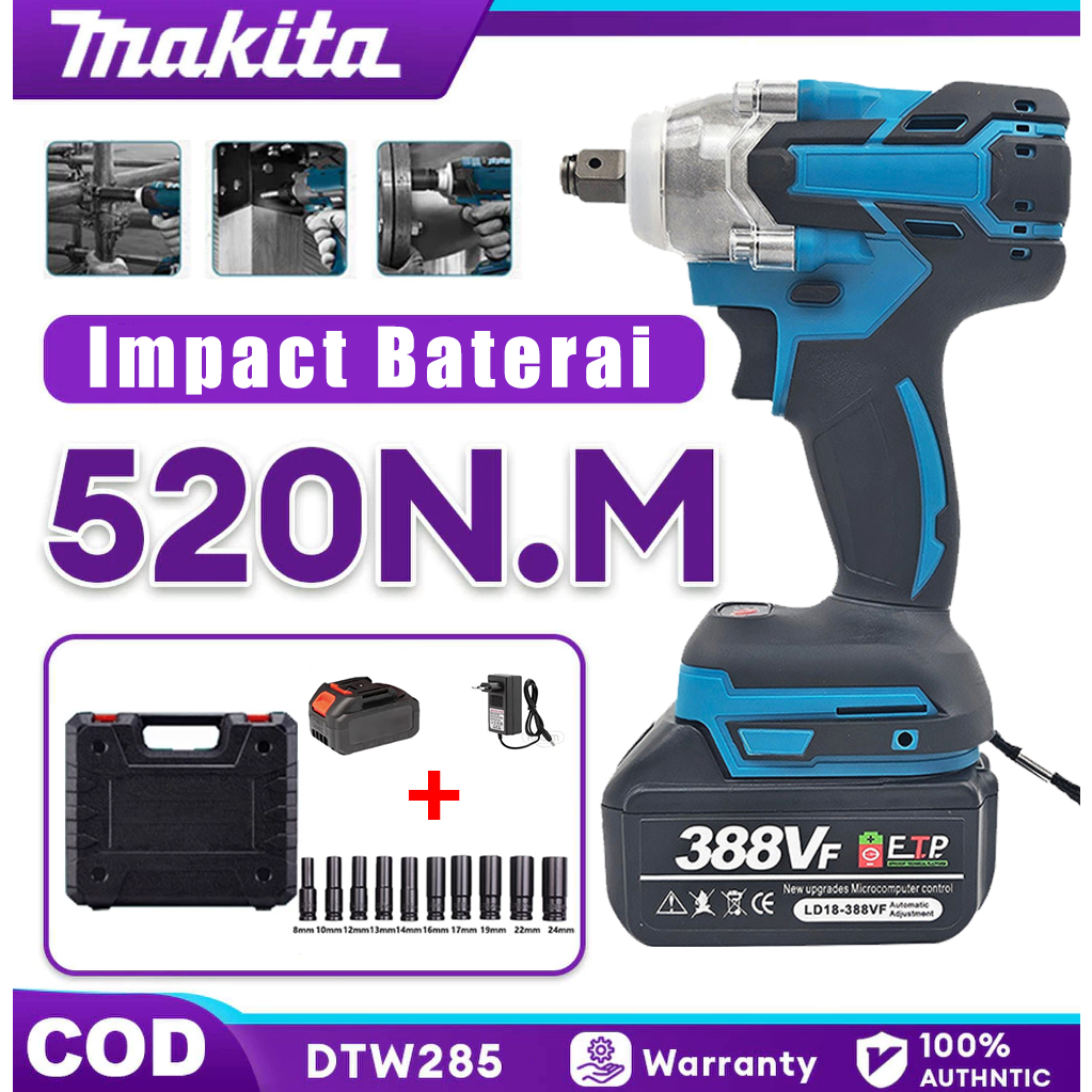 Jual Cordless Impact Wrench Brushless 388V 520N.M impact baterai Torsi besar mesin bor | Shopee ...