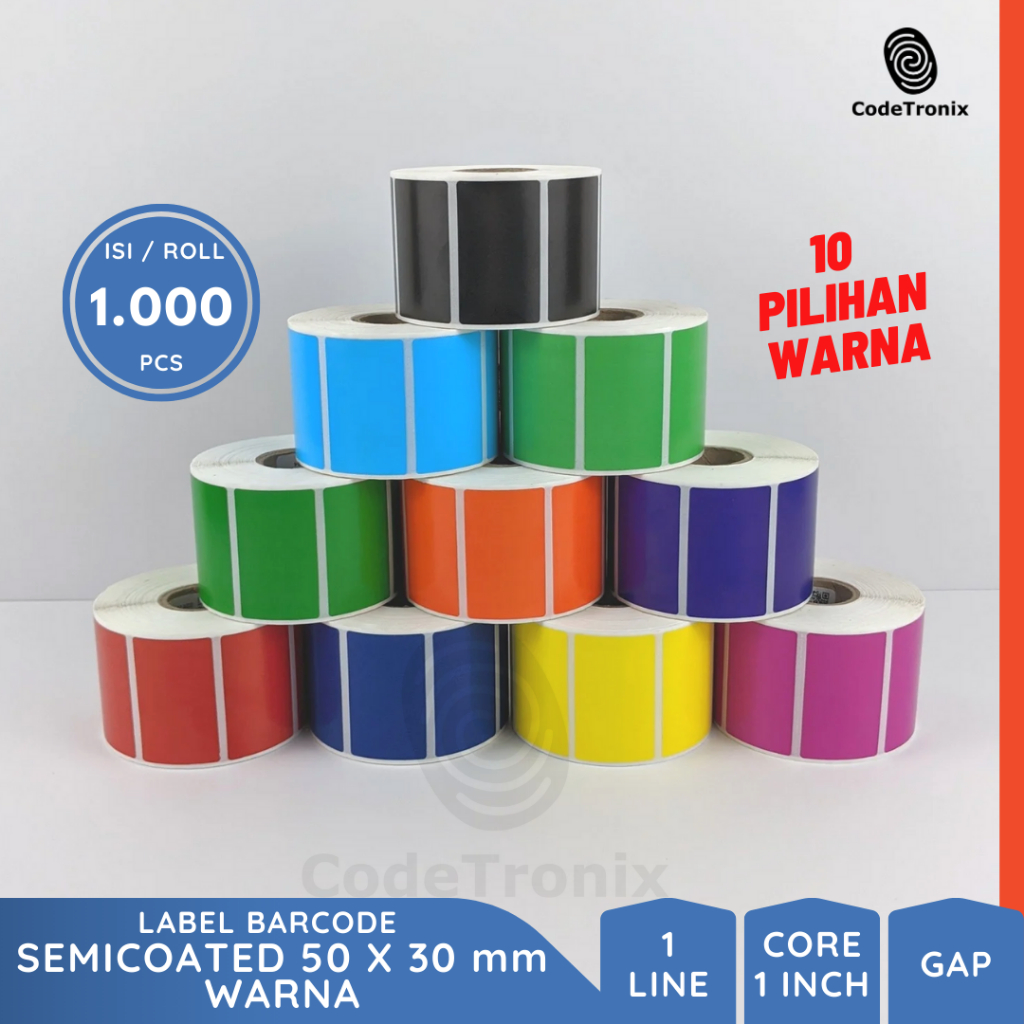 Jual Label Stiker Kertas Semicoated 50x30 Barcode Sticker Roll Warna 1 Line 1000 pcs | Shopee ...