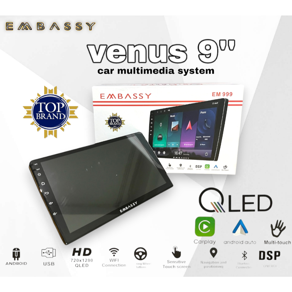 Jual Head Unit Android Embassy Ultimate Venus 9 inch 2/32 Qled Carplay Android Auto | Shopee ...