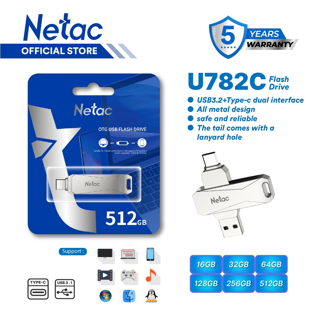 Jual Netac OTG Flashdisk U782C /U785C USB 3.2 + Type-C Dual Flash Drive ...