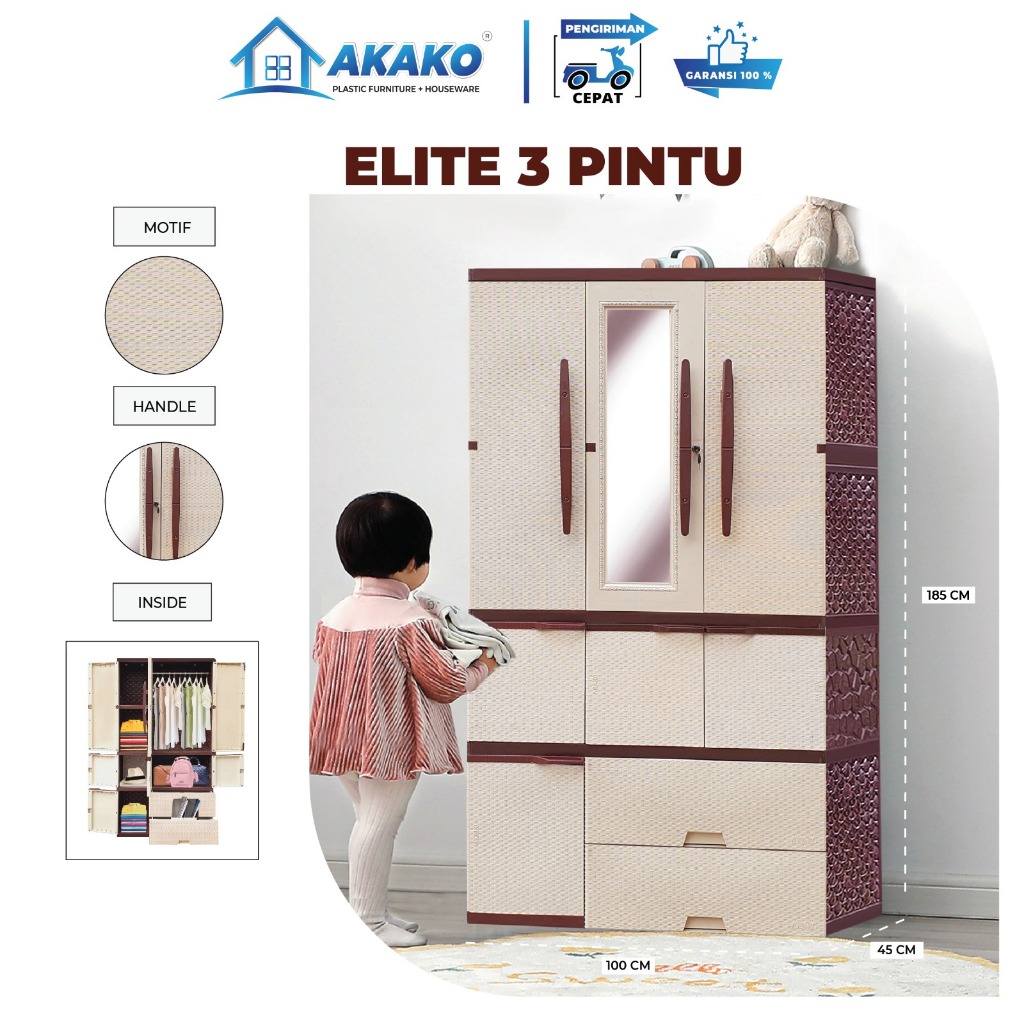 Jual AKAKO - LEMARI PAKAIAN PLASTIK JUMBO ELITE GANTUNG + RAK | Shopee ...
