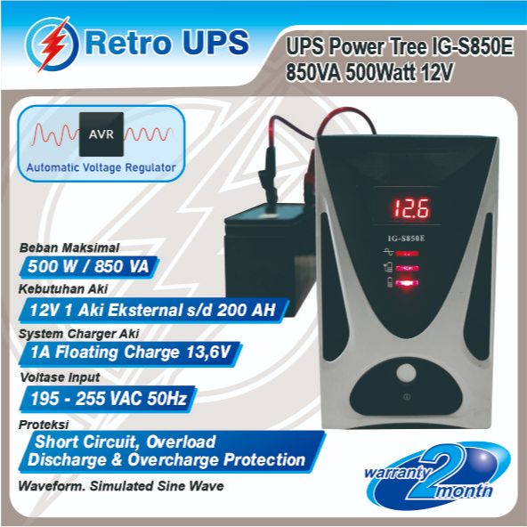 Jual UPS Modif Power Tree IG-S850E 850VA 500Watt 12Volt | Shopee Indonesia