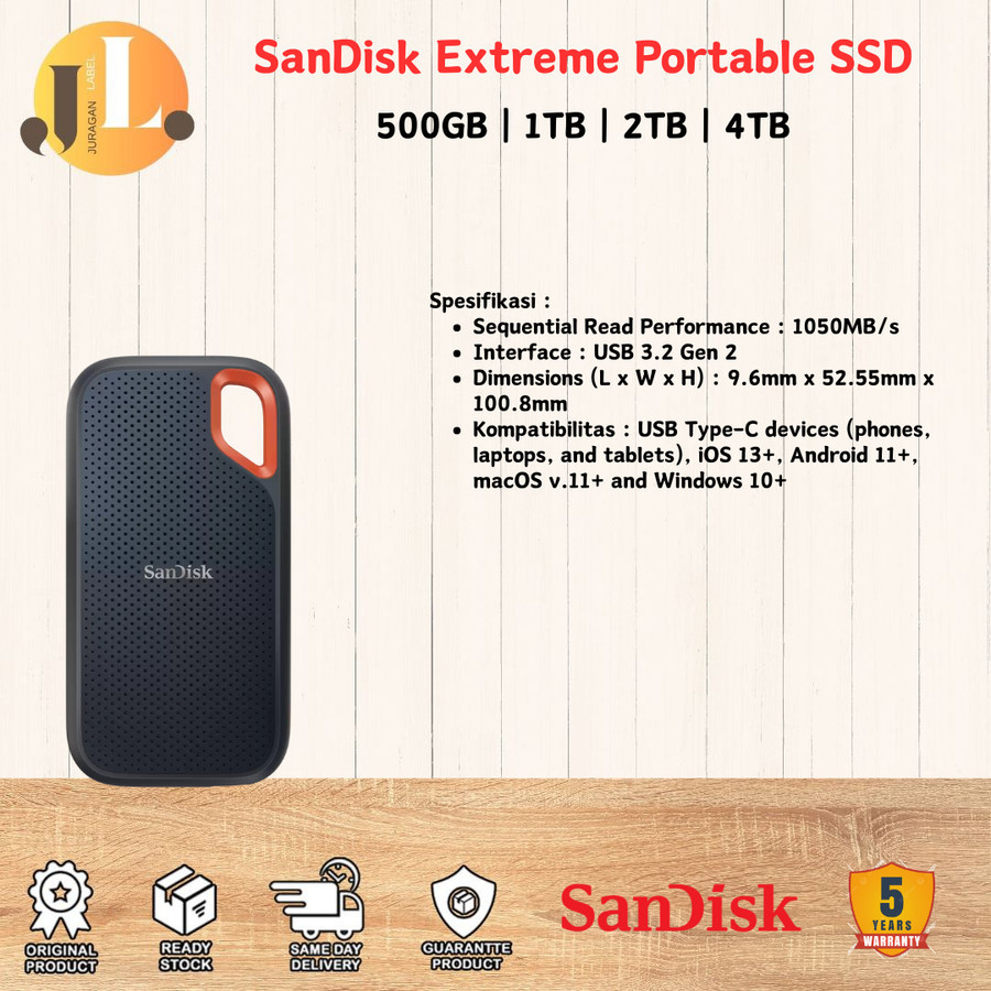 Jual Portable SSD SANDISK Extreme External E61 500GB | 1TB | 2TB | 4TB USB 3.2 Gen 2 Garansi ...