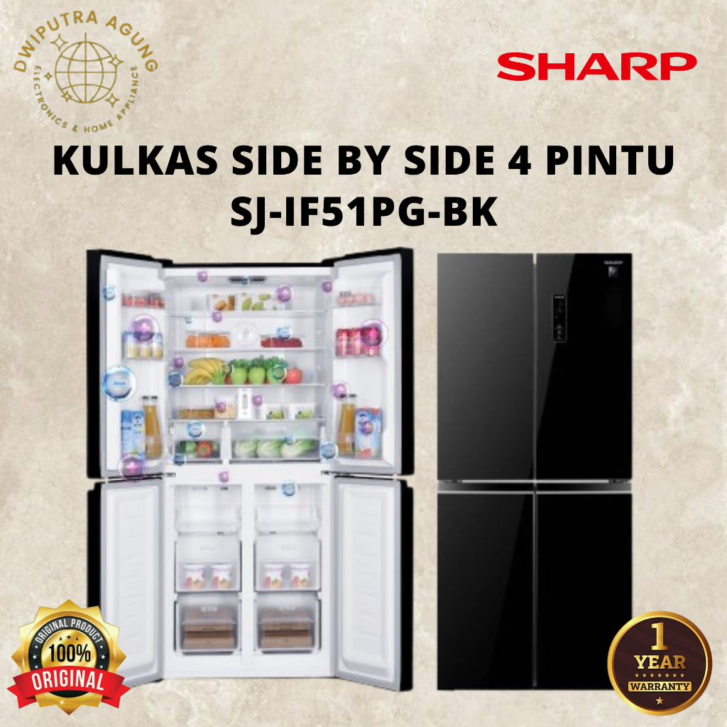 Jual KULKAS SHARP SIDE BY SIDE 4 PINTU SJ-IF51PG-BK LEMARI ES SJ IF ...