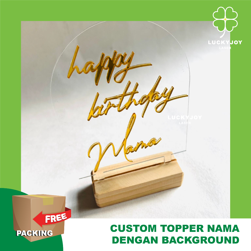 Jual custom topper cake nama dengan background toper kue costum gold ...