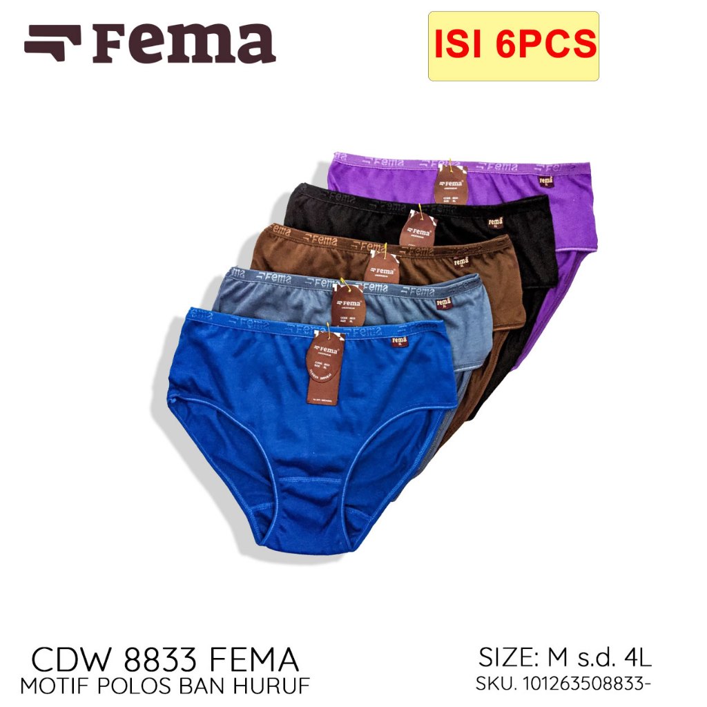 Jual FEMA Official Shop SETENGAH LUSIN 6 pcs Celana Dalam Wanita 8833 Polos | Shopee Indonesia