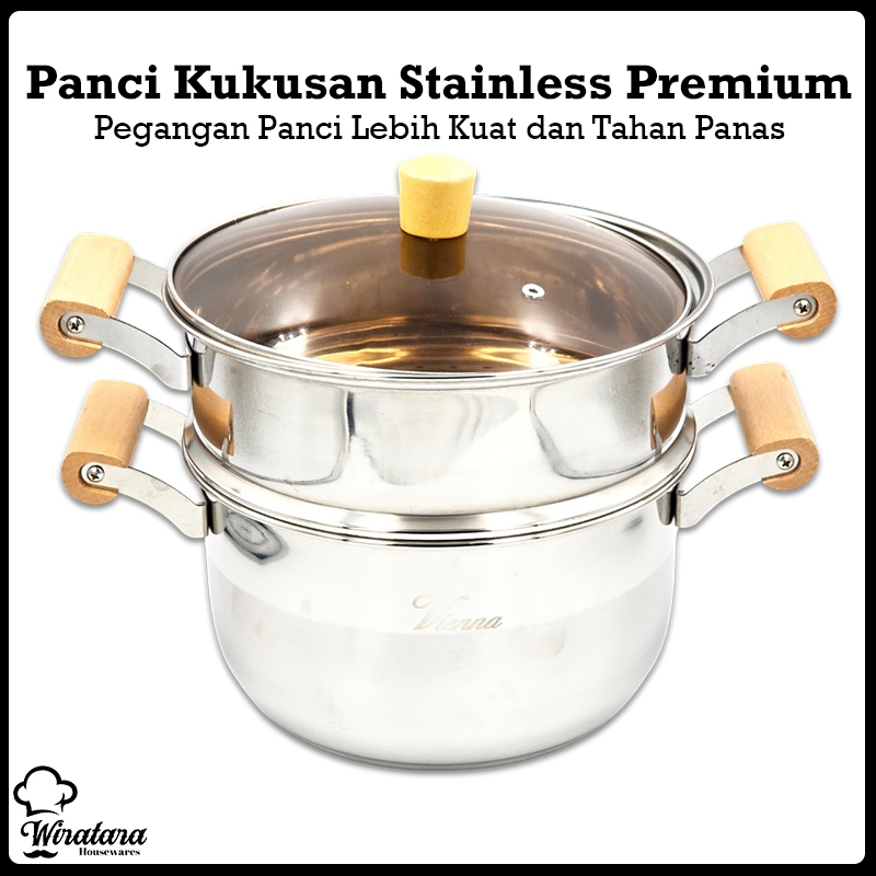 Jual Vienna Panci Kukus 2 Susun Tebal Gagang Kayu Tutup Kaca | Steamer Kukusan | Dandang Masak ...