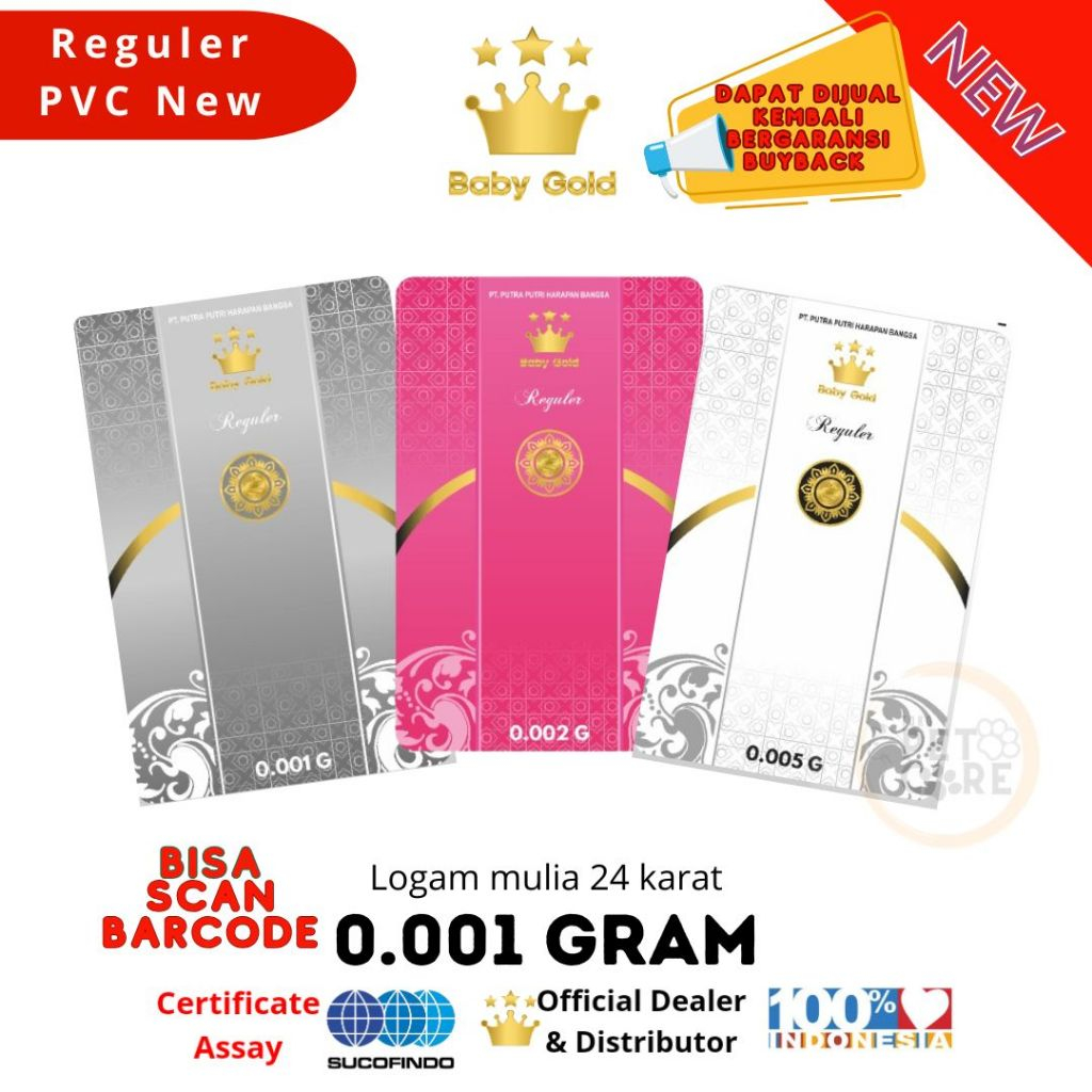 Jual BABY GOLD NEW PVC EMAS MINI LOGAM MULIA 0.001Gr / 0.002Gr / 0.005Gr | Shopee Indonesia
