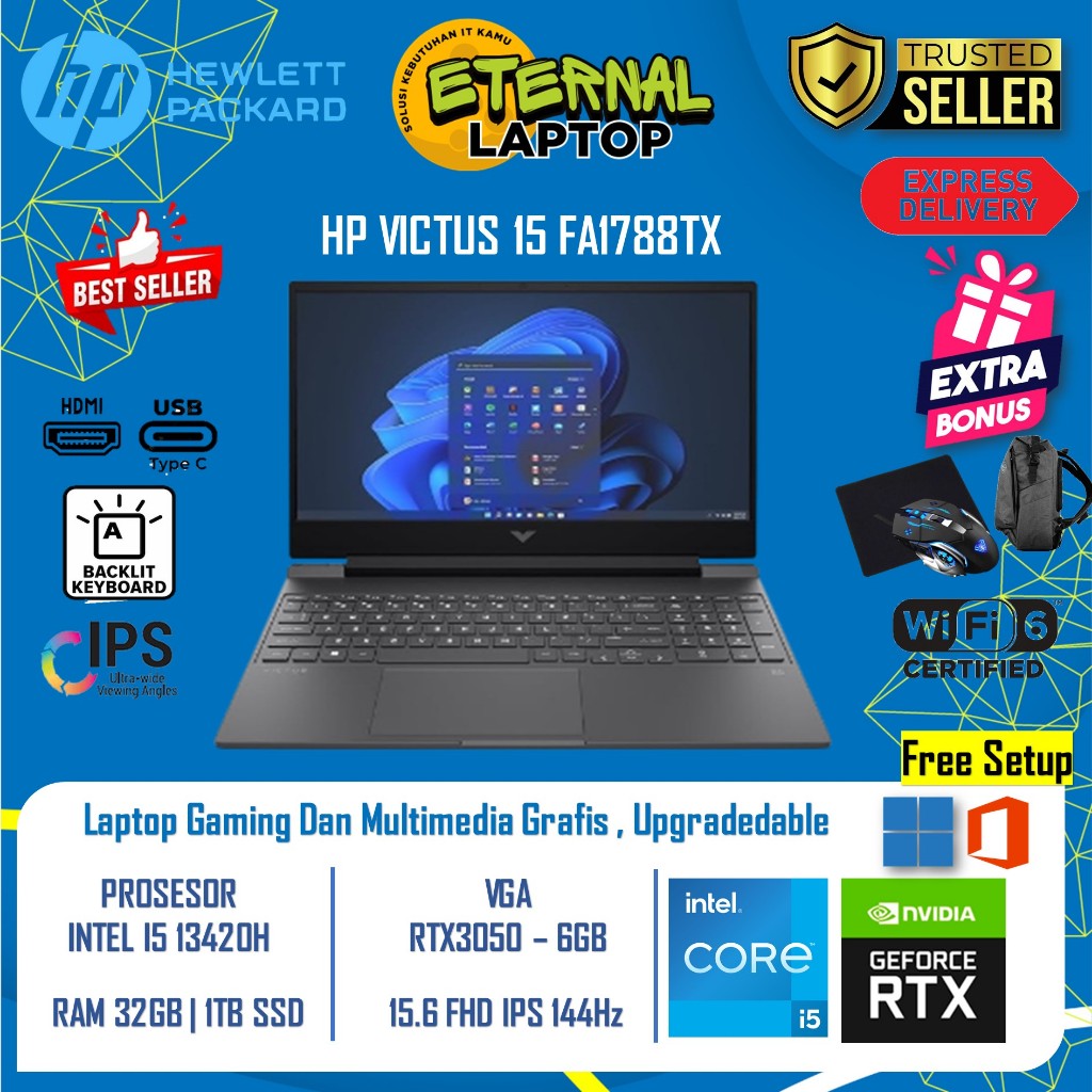 Jual Laptop Gaming HP VICTUS 15 FA1788TX Intel i5 13420H RTX3050-6GB ...