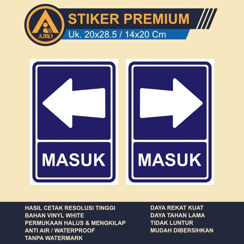 Jual Stiker Sign Rambu Arah MASUK - Ukuran 20x28,5 / 14x20 Cm - Ajro ...