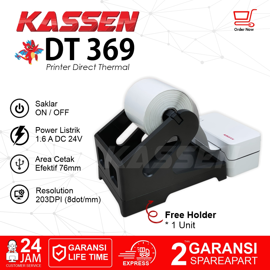 Jual Kassen DT-369 Printer Label Barcode Direct Thermal USB Cetak Resi - Kassen DT369 | Shopee ...
