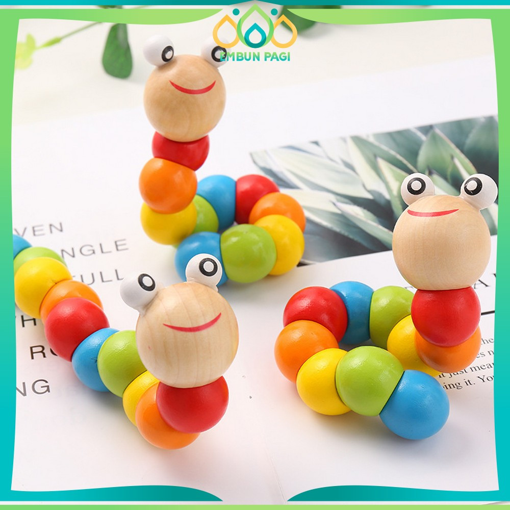 Jual Montessori Wooden Caterpillar Toys Mainan Boneka Ulat Kayu ...
