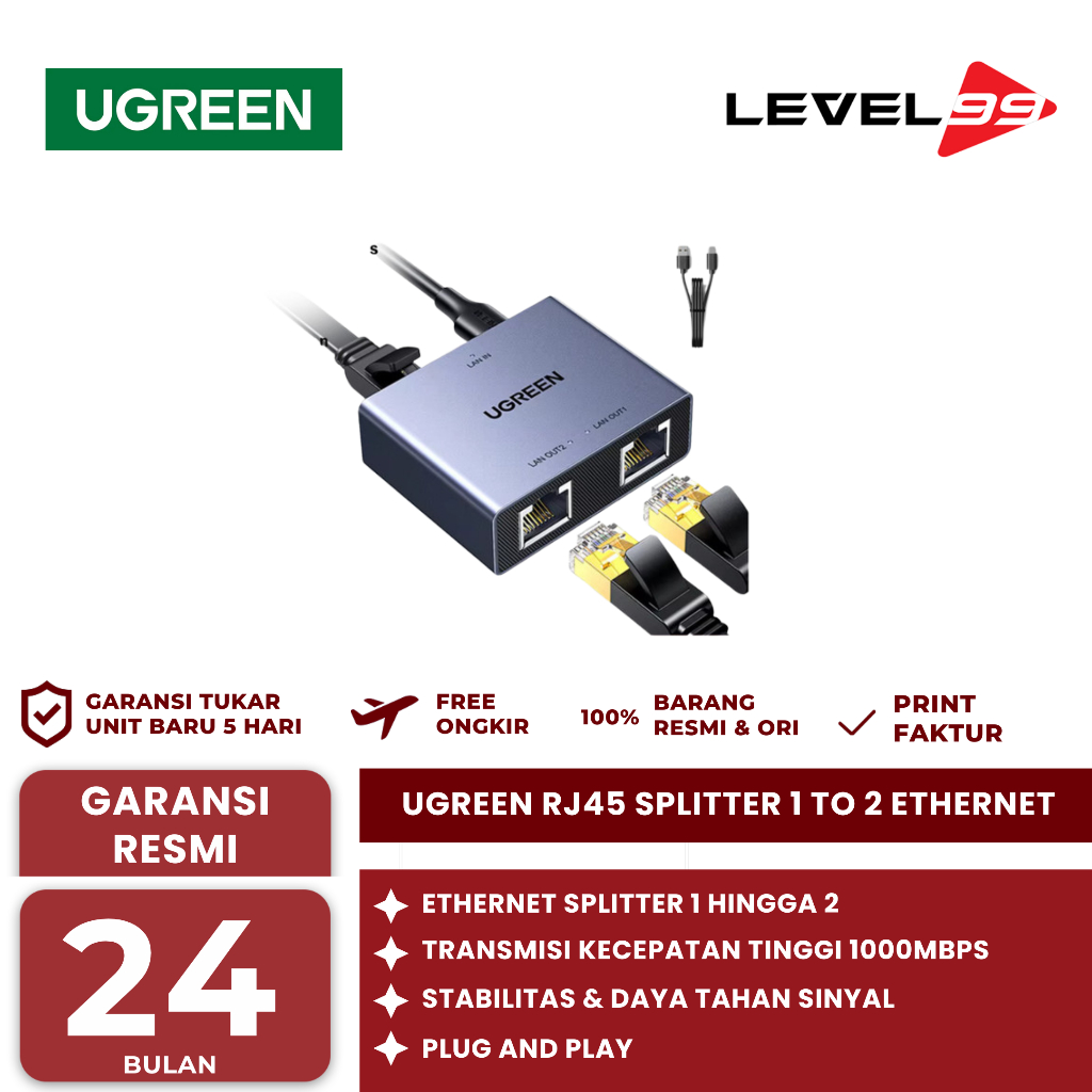 Jual Ugreen Rj45 Splitter 1 To 2 Ethernet Adapter Network High-Speed ...