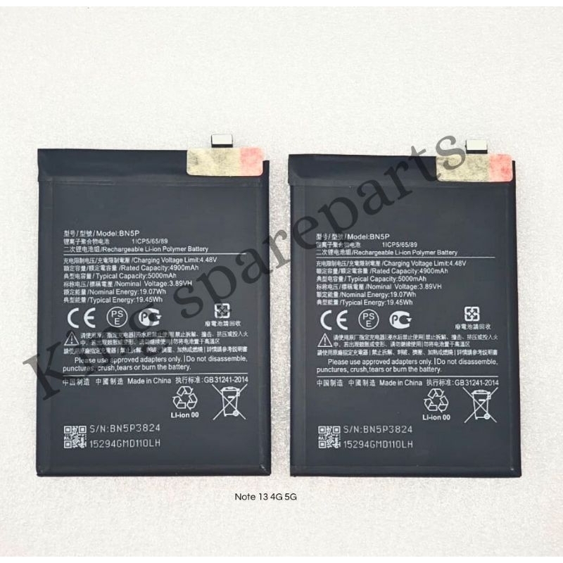 Jual BATERAI BATRE BATTERY XIAOMI REDMI NOTE 13 4G 5G BN5P ORIGINAL ...