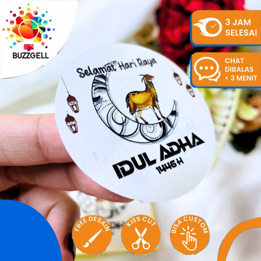 Jual 9-15 Sticker Lebaran Haji Bentuk Bulat Buzzgell Stiker Label Idul ...