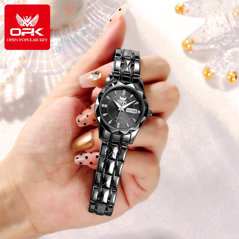 Jual OPK Jam Tangan Wanita Anti Air Original Stainless Steel Kalender ...