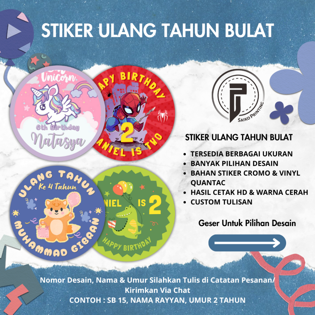 Jual Stiker Ulang Tahun Anak Bulat | Sticker Happy Birthday Custom ...