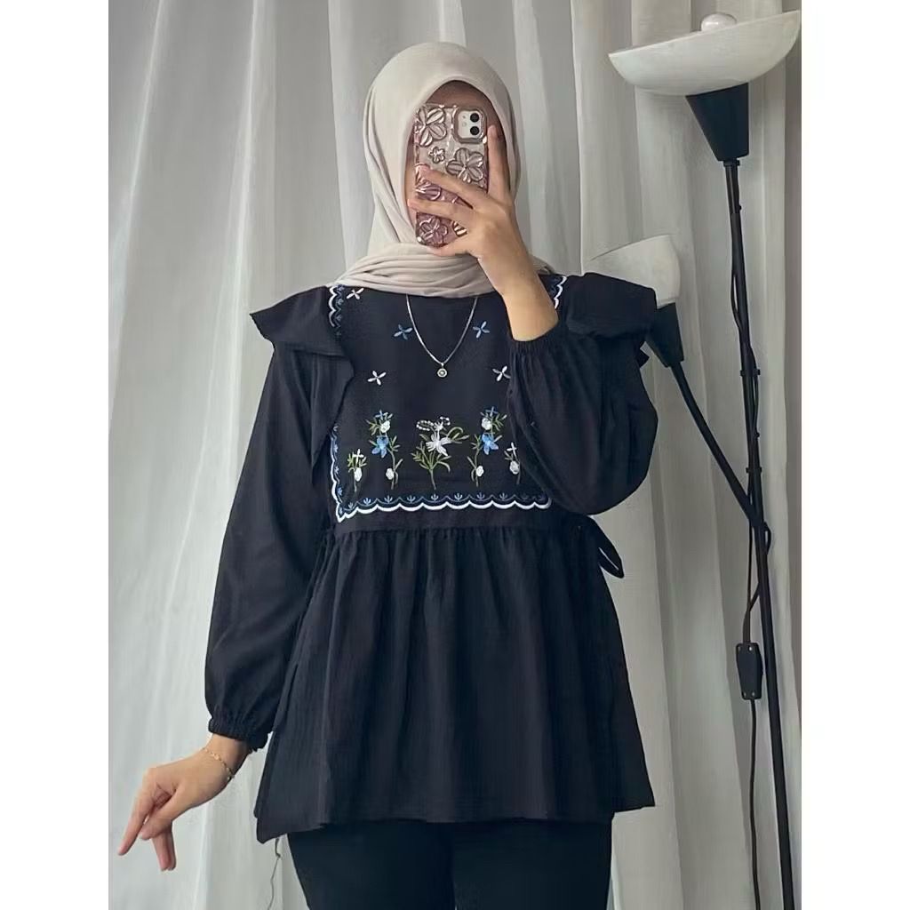 Jual ANDIN BLOUSE WANITA TERBARU BAHAN KATUN MIX BORDIR MWAH MODEL ...