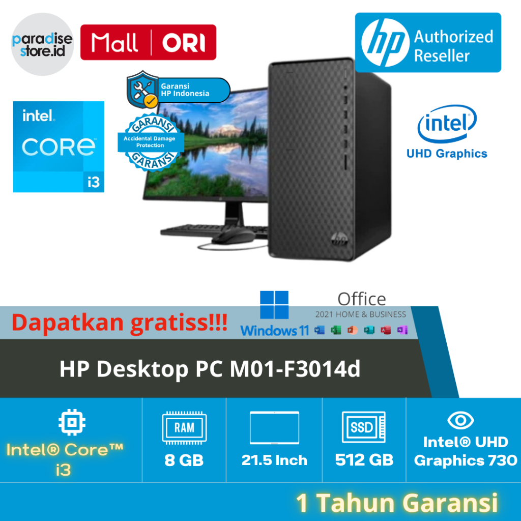 Jual HP PC Desktop M01-F3014d / Core i3 Gen13 / Ram 8GB / 512GB SSD / Win11 + OHS / Monitor 21.5 ...