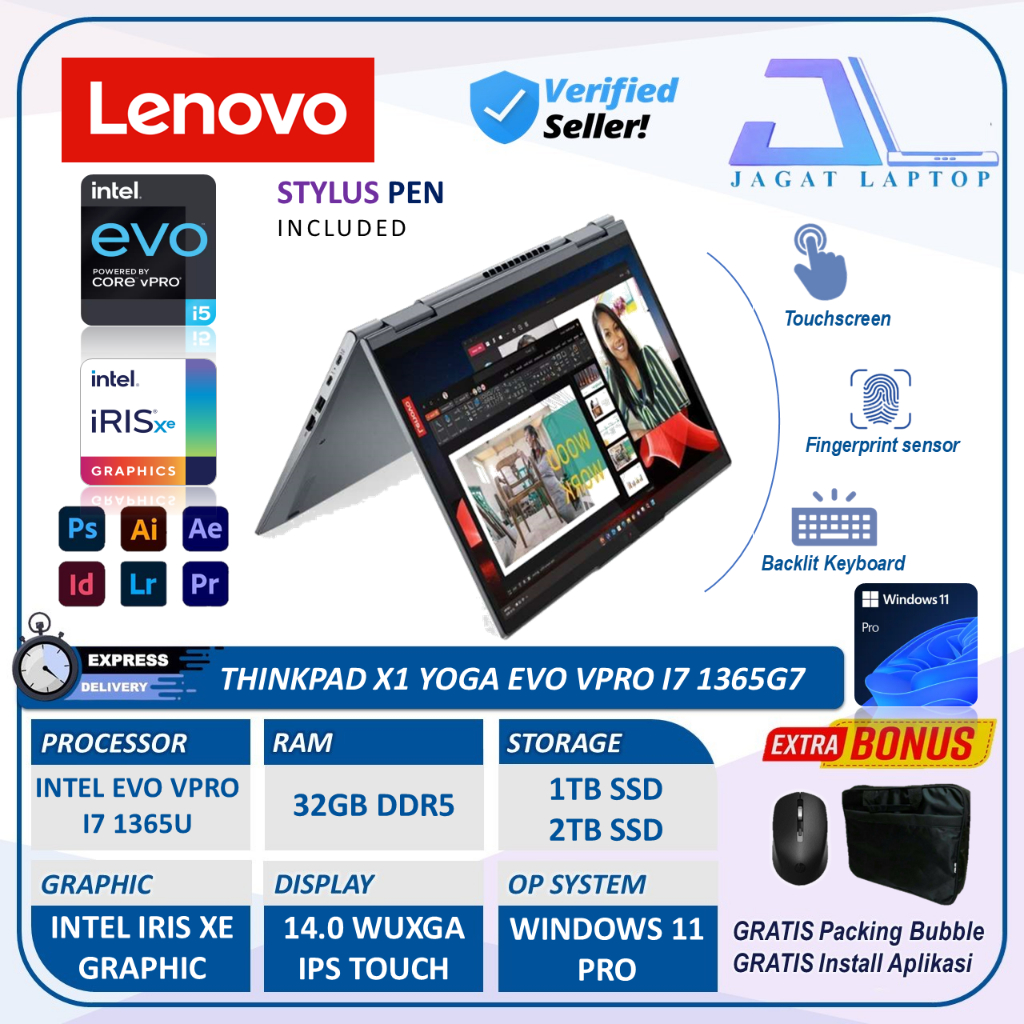 Jual Laptop Lenovo Thinkpad X1 Yoga Intel Vpro Evo I7 1365u 32GB Ram 1TB SSD 14.0” WUXGA IPS ...