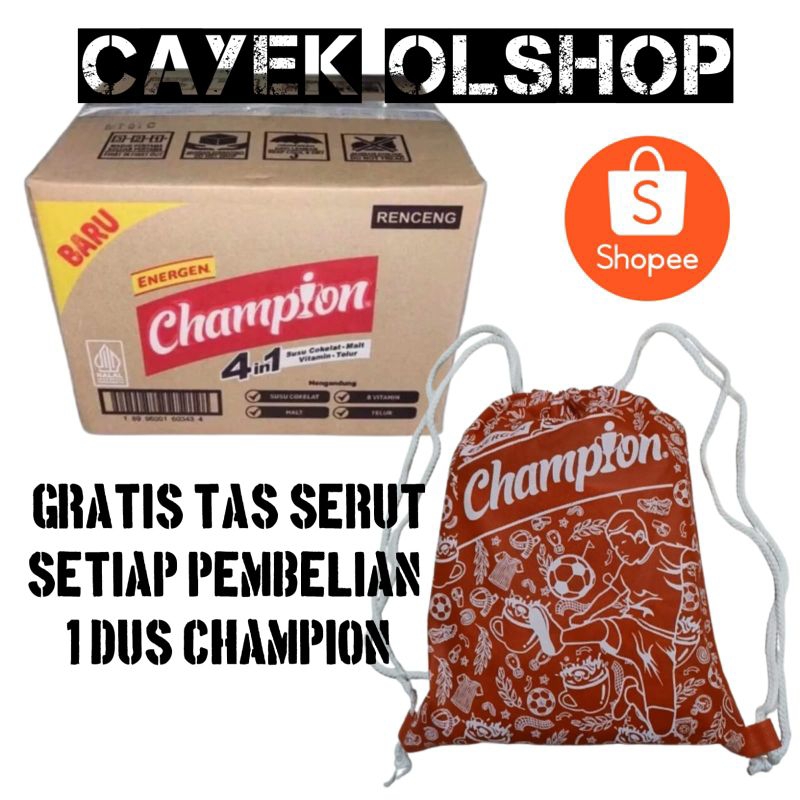 Jual Energen Susu Champion 1dus isi 120Sachet Gratis 1 Tas Serut ...
