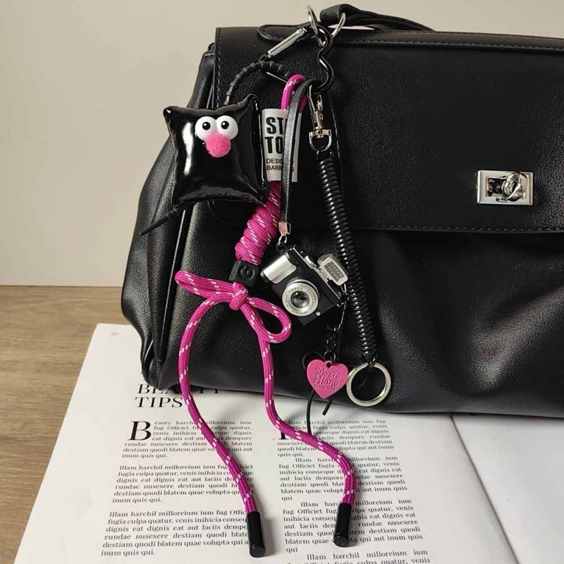 Jual Black and Pink Stay Tory Camera Leather Premium Bag Charm ...