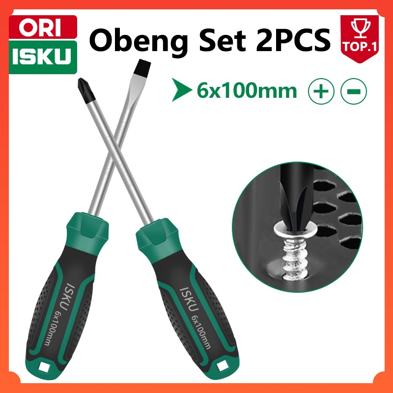 Jual ISKU Obeng Set Screwdriver Sets 2PCS 6*100mm + —Plus / Minus ...