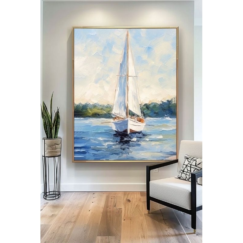 Jual hiasan dinding rumah lukisan perahu layar modern art painting ...