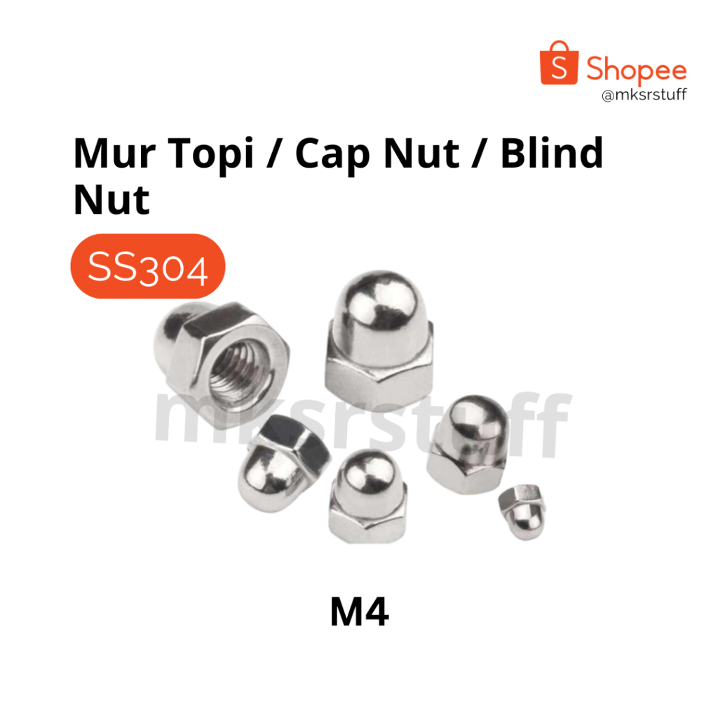 Jual SS304 Mur Topi / Cap Nut / Blind Nut Stainless Steel 304 - M4, M5 ...