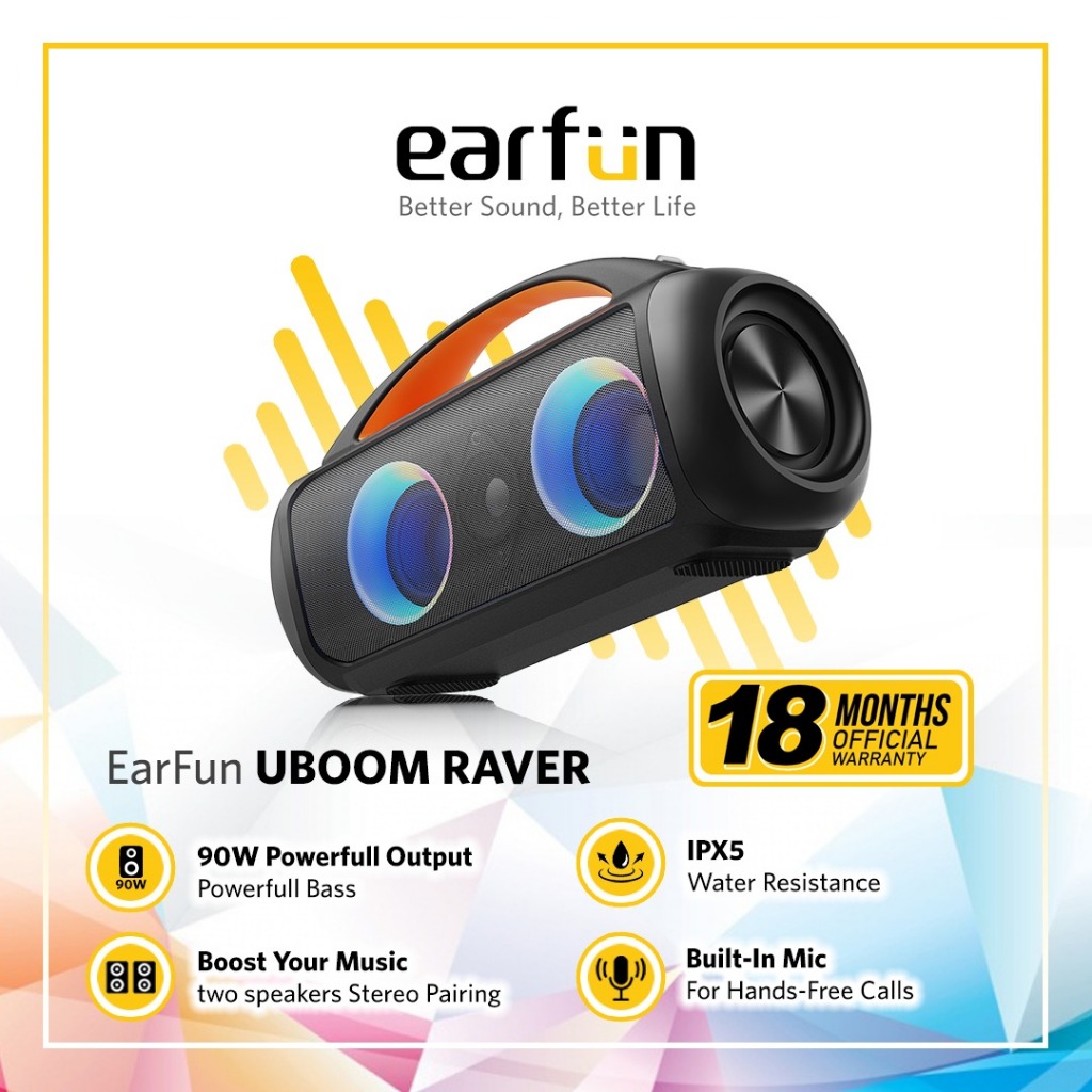 Jual EarFun UBOOM Raver - Portable Bluetooth Party Speaker with 90W Powerful Bass & RGB LED ...