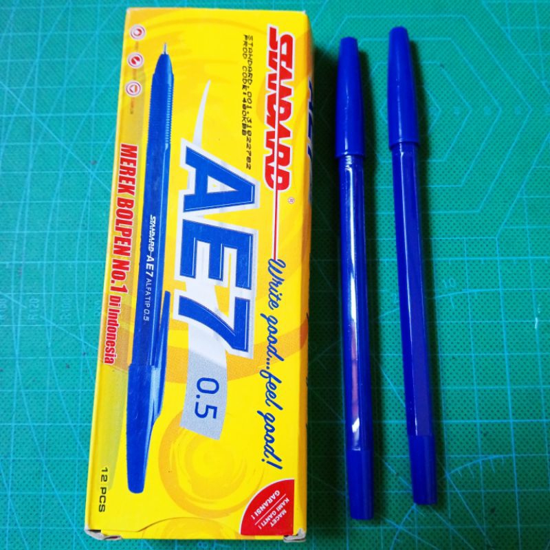 Jual 1 KOTAK PULPEN STANDARD AE7 HITAM, BIRU, MERAH BALL PEN PENA 0.5MM ...