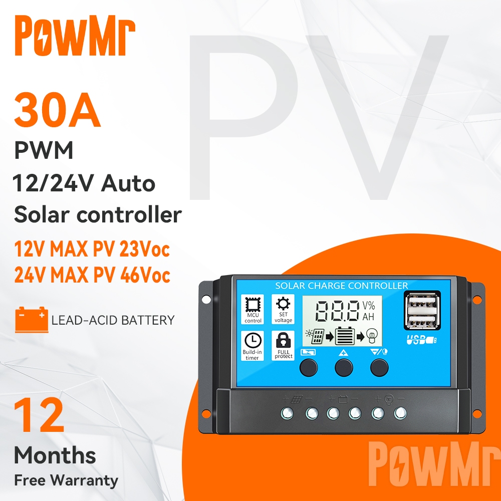 Jual PowMr Pengendali Pengisi Daya Surya 30A 12V 24V Pengisi Daya Baterai LCD Panel Kontrol ...