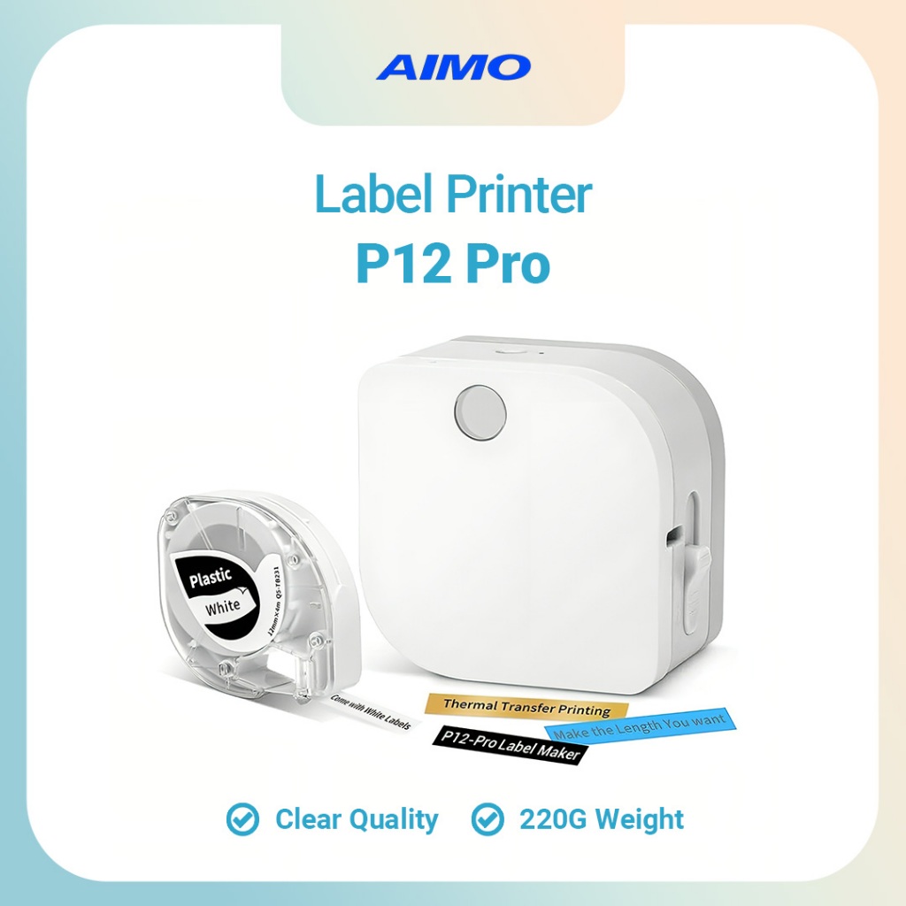 Jual AIMO P12 PRO Pencetak Label Tape Barcode Printer Bluetooth Inkless ...
