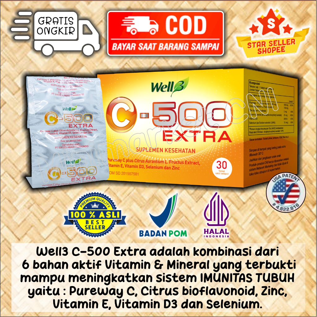Jual VITAMIN C TERBAIK C-500 EXTRA (STRIP isi 32 Tablet) (0125) Suplemen Multi Vitamin dan ...