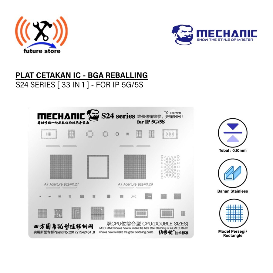Jual MECHANIC S24 CETAKAN IC 0.10MM [33 IN 1] FOR IPHONE 5G/5S - CATAKAN PLAT BGA ORIGINAL ...