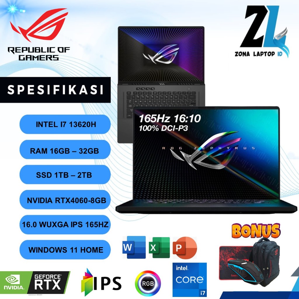 Jual ASUS ROG ZEPHYRUS M16 GU603V i7 13620H RAM 32GB SSD 2TB RTX4060 ...