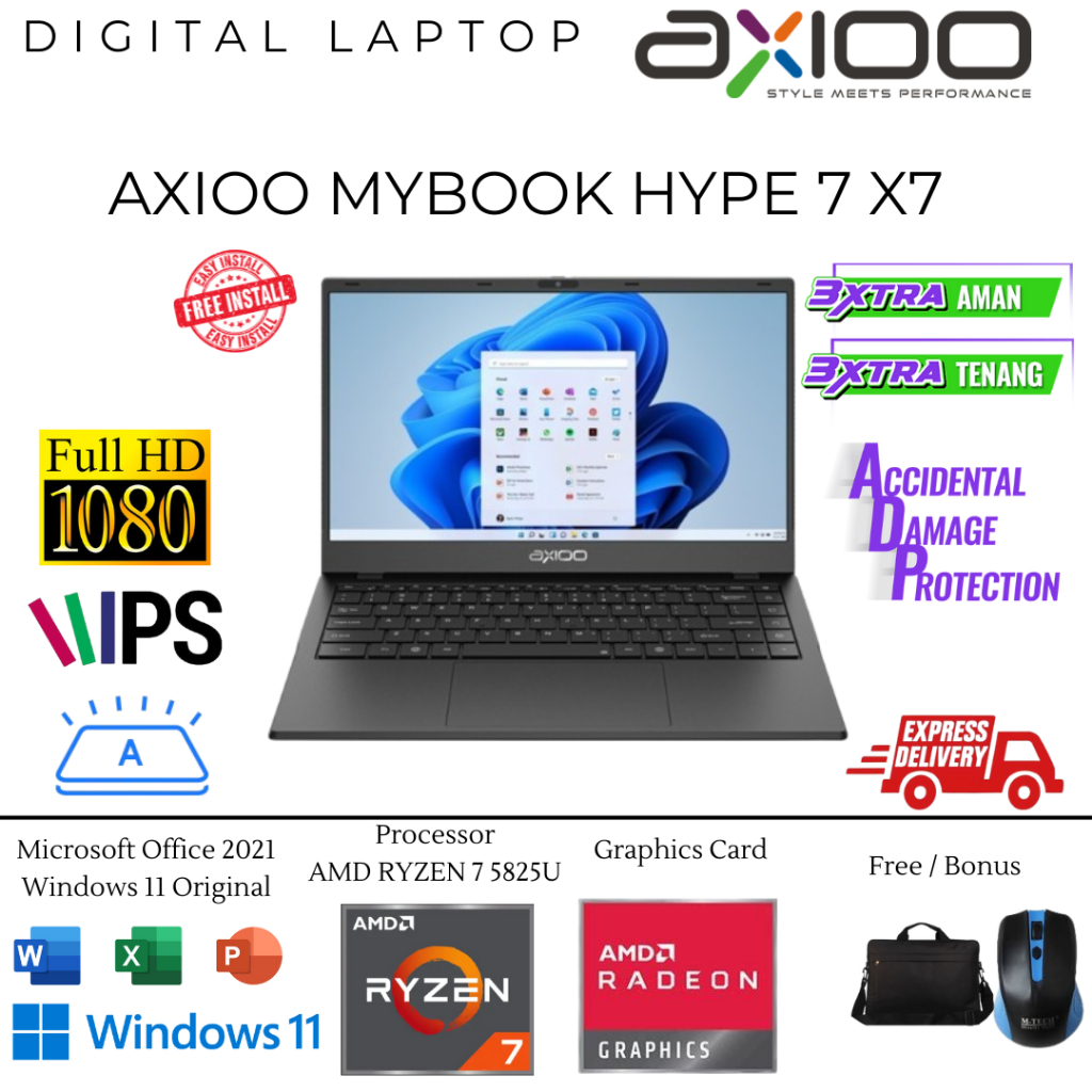 Jual Axioo MyBook Hype 7 X7 AMD Ryzen 7 5825U RAM 8GB SSD 512GB Full HD IPS Backlight Keyboard ...