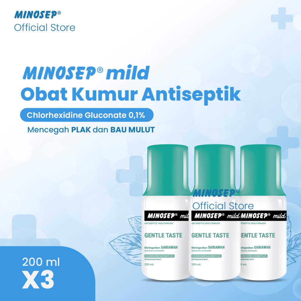 Jual Minosep MILD Obat Kumur Antiseptik 200ml 3 botol CHLORHEXIDINE 0,1 ...