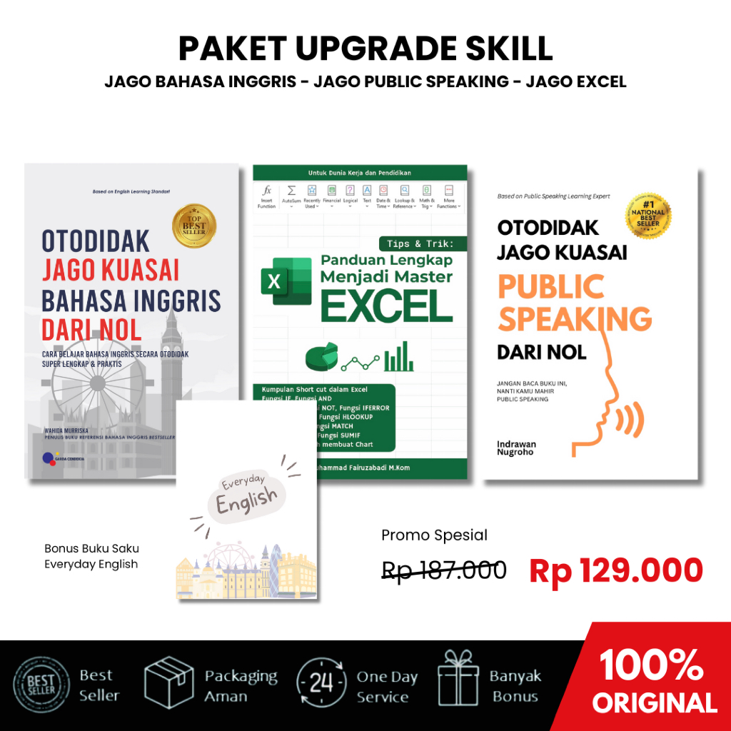Jual Paket Buku Otodidak Jago Bahasa Inggris - Otodidak Jago Public Speaking - Jadi Master Excel ...