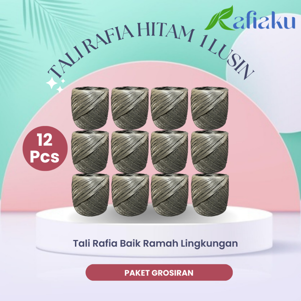 Jual Rafiaku Tali Rafia Hitam 1 ball isi 12 pcs ukuran 1kg gulungan ...