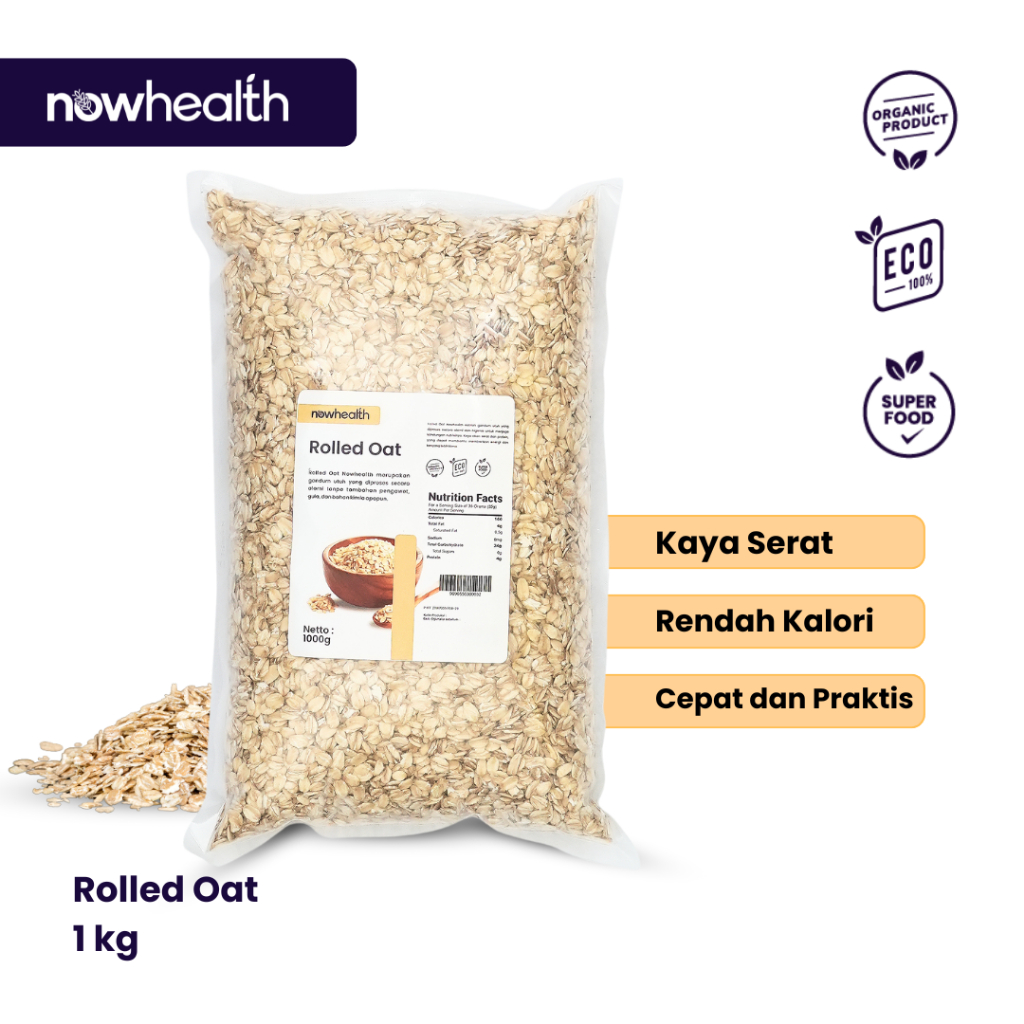 Jual Rolled Oat 1 kg Nowhealth Gandum Utuh Oatmeal Oat Overnight Sereal ...