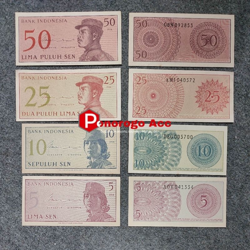 Jual Paket uang kuno 4 lembar Dwikora Sukarelawan 5 sen 10 sen 25 sen ...