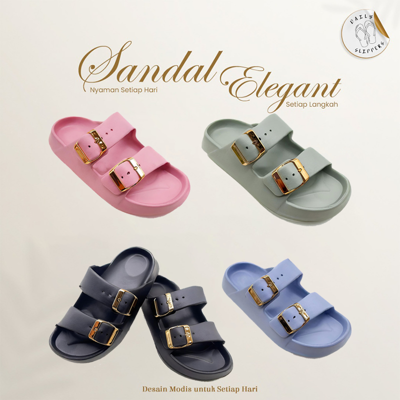 Jual Sandal Slip On Wanita Model Ban Dua Kancing Gold Jelly Terbaru Uk ...