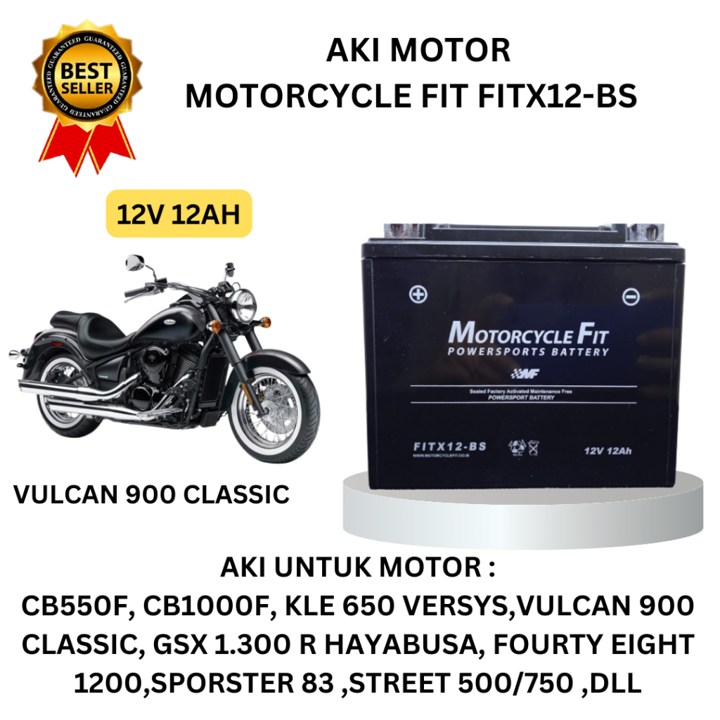 Jual Aki motor Kawasaki Vulcan 900 Classic Accu MF YTX12-BS Aki motor ...