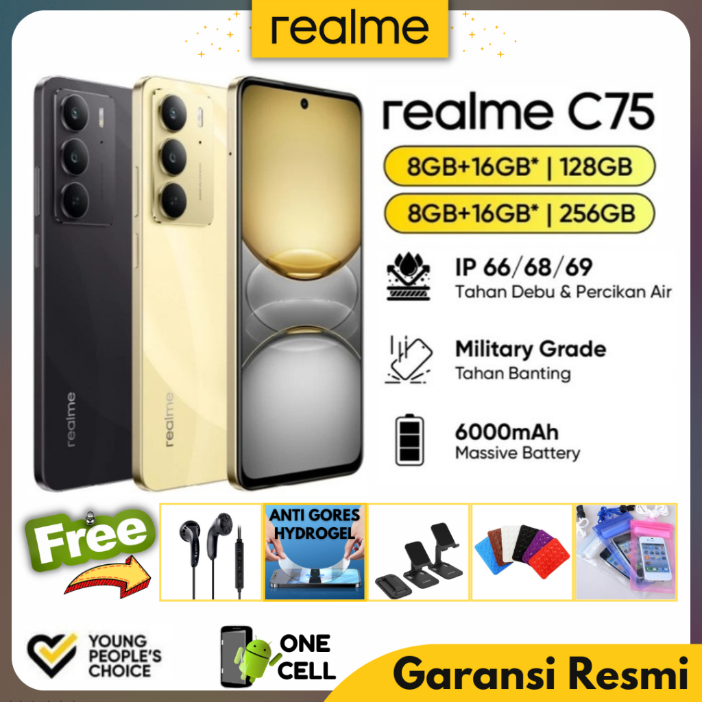 Jual Realme C75 8/128 GB , 8/256 GB Baterai 6000mAh Layar 90Hz IP66/68/69 Military Grade Shock ...
