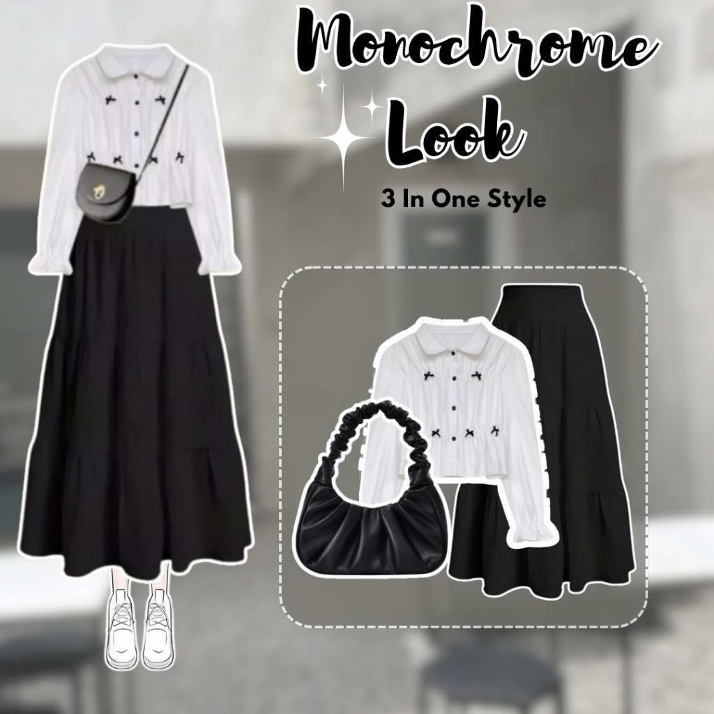 Jual TERMURAH Oneset 3in1 Korean Style One Set Wanita (Blouse Pita Rok ...