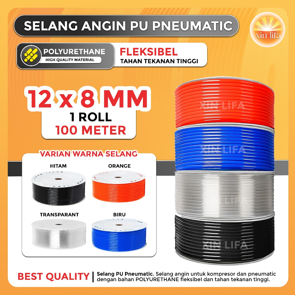 Jual selang pu 12x8mm meteran 12 x 8 mm 12x8 PolyUrethane PNEUMATIC angin hose siram irigasi ...