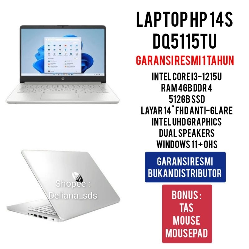 Jual Laptop HP 14S DQ5115TU Intel Core I3 1215U 4GB/512GB SSD 14" FHD ...