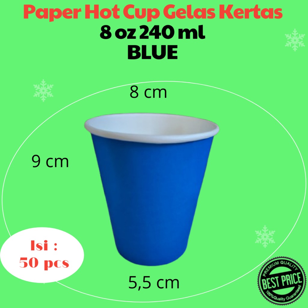 Jual Paper Hot Cup 8 oz 240 ml Gelas Kertas BIRU BLUE isi 50 pcs | Shopee Indonesia