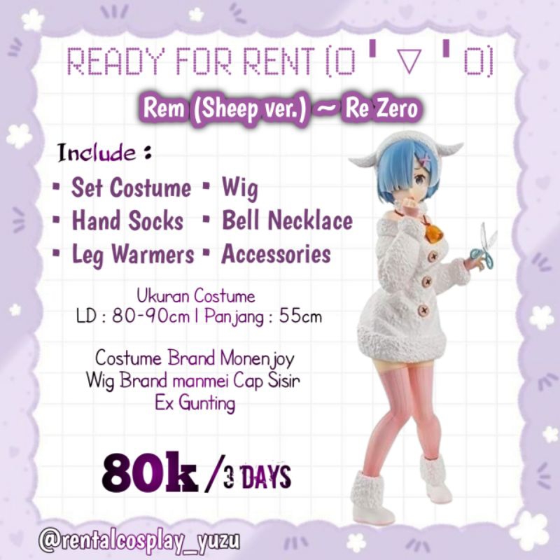 Jual RENTAL/SEWA REM SHEEP VERSION RE ZERO COSPLAY ANIME KOSTUM COSUME ...